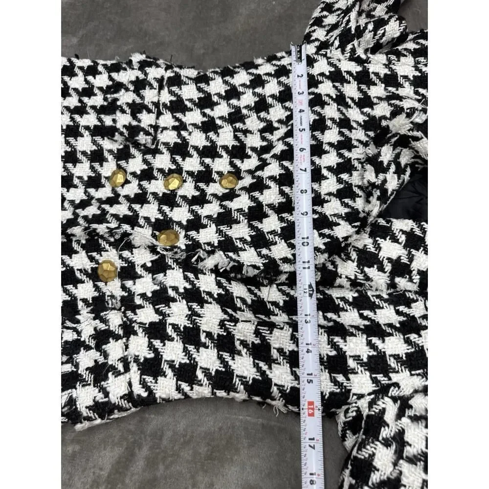Zara | Jackets & Coats | Zarahoundstooth Tweed Blazer Xs Gold Buttons ...